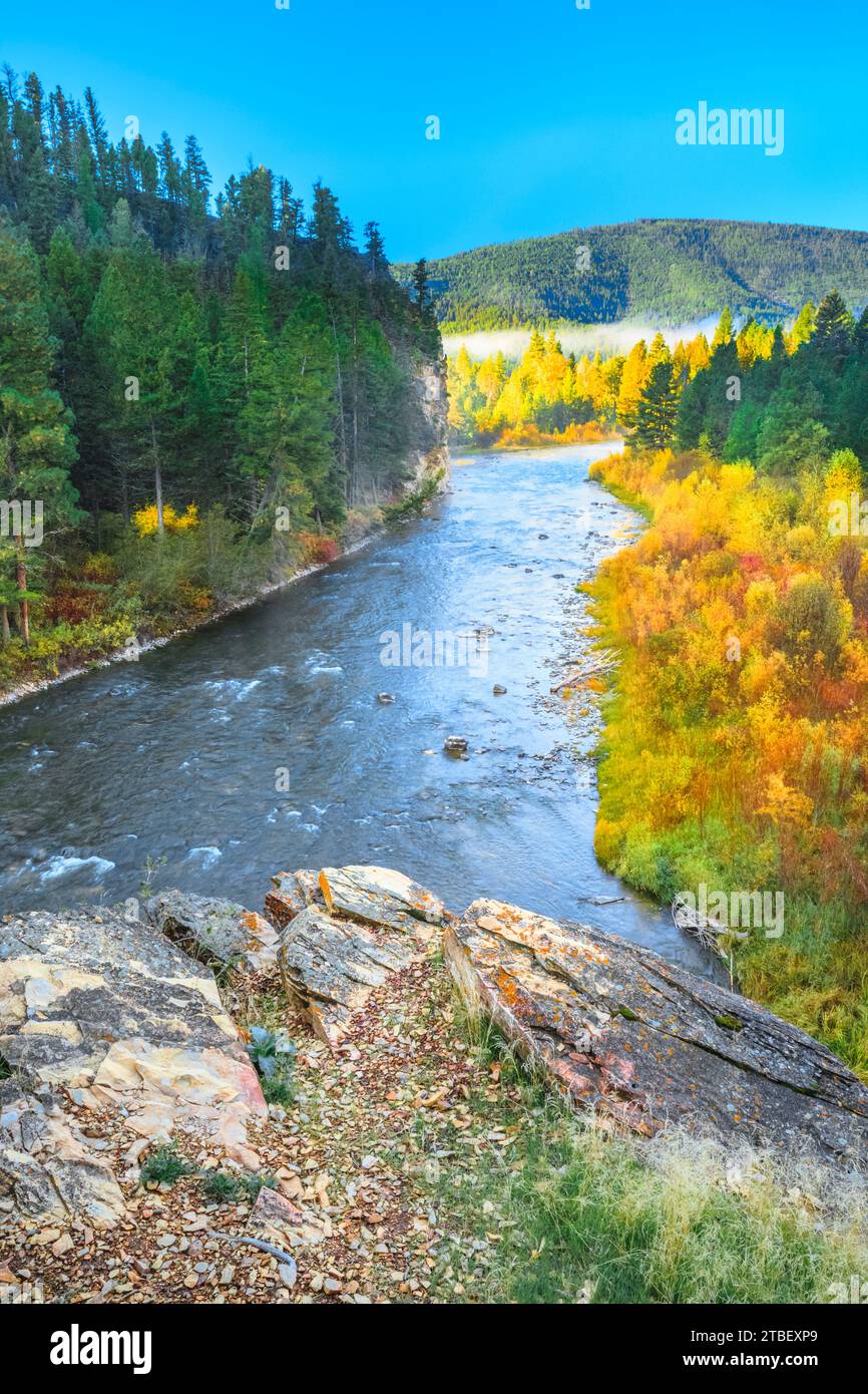 blackfoot river in fall below the garnet range near ovando, montana ...