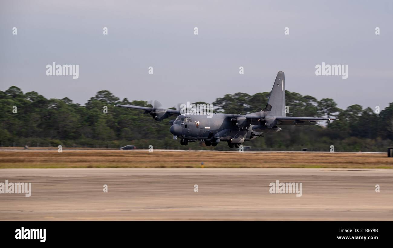 A U.S. Air Force AC-130J Ghostrider gunship performs a "touch-and-go ...