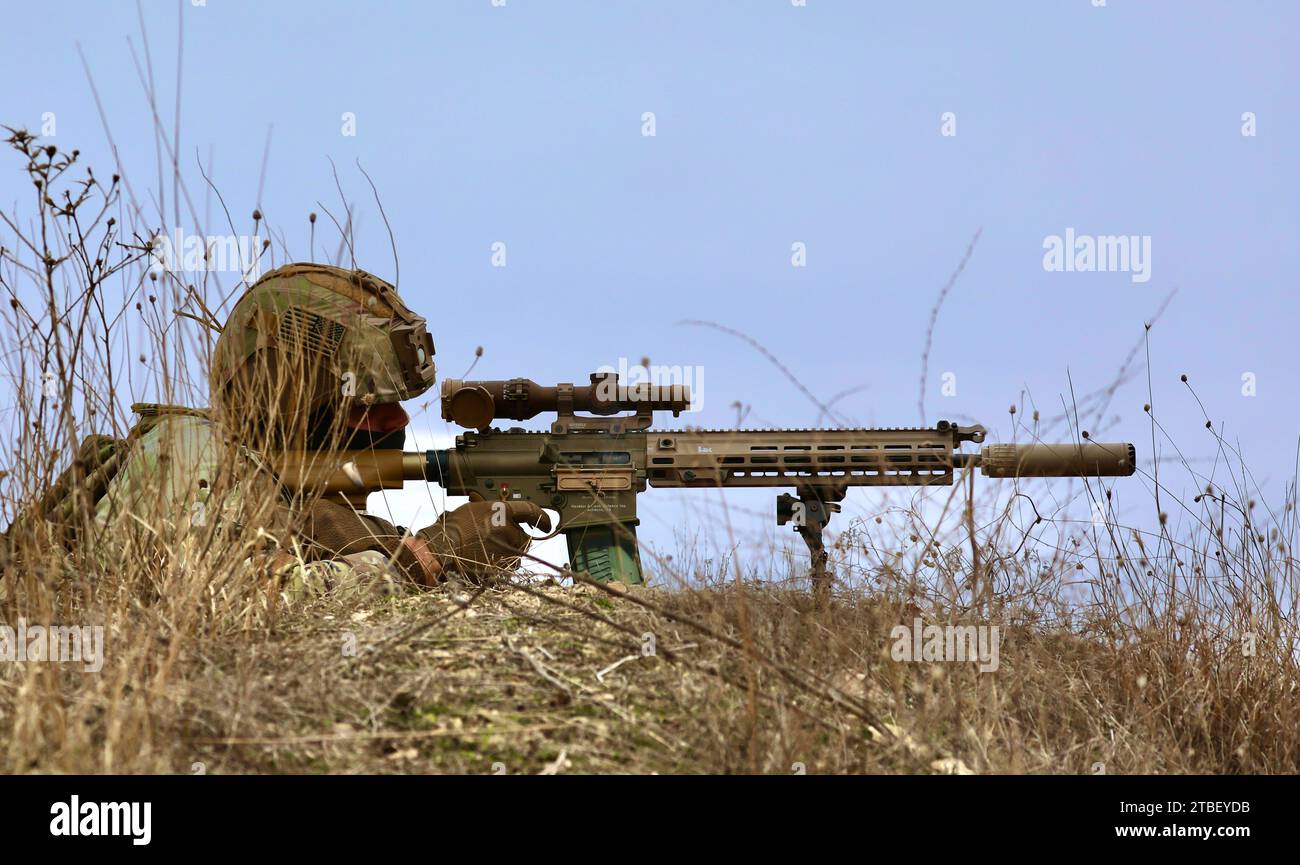 U.S. Army Spc. Conor Bryant, an infantry soldier from 2nd Squadron, 2nd ...