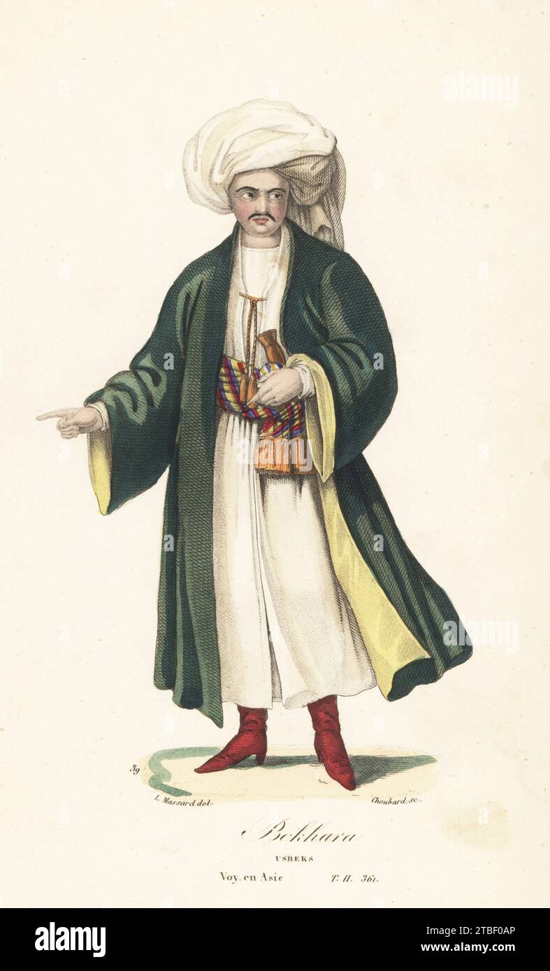Man of Bukhara, Uzbekistan. Bokhara, Usbeks. In large turban, green ...