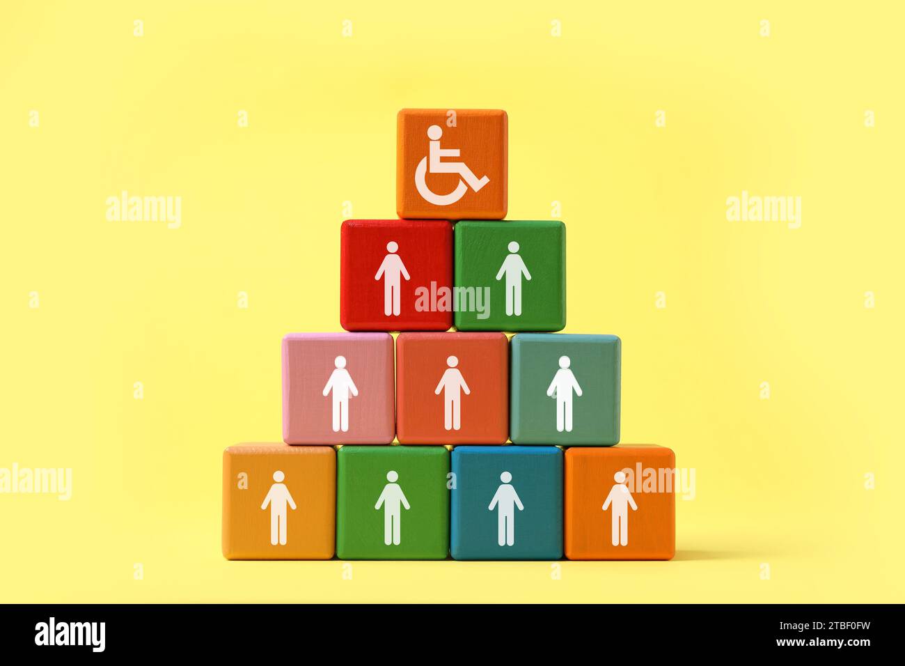 Inclusive workplace culture. Pyramid of colorful cubes with human icons ...