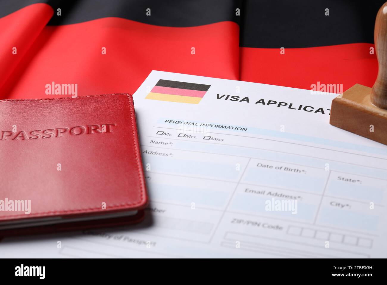 Immigration to Germany. Visa application form, passport and stamp on ...