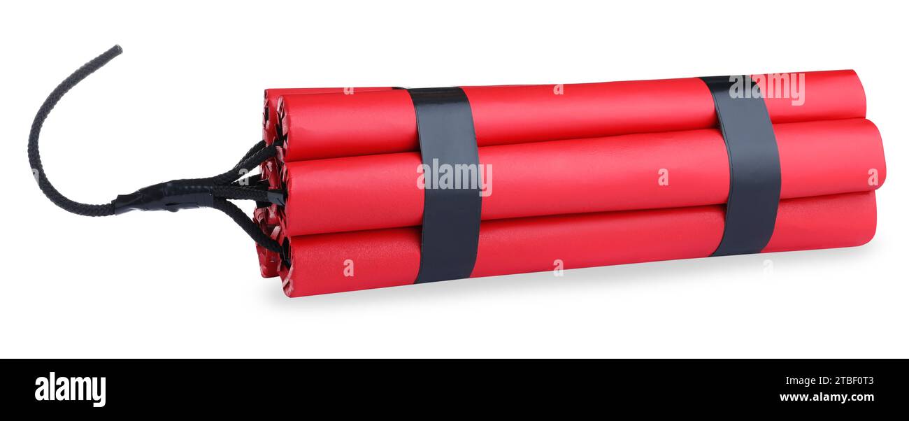 Red explosive dynamite bomb on white background Stock Photo - Alamy
