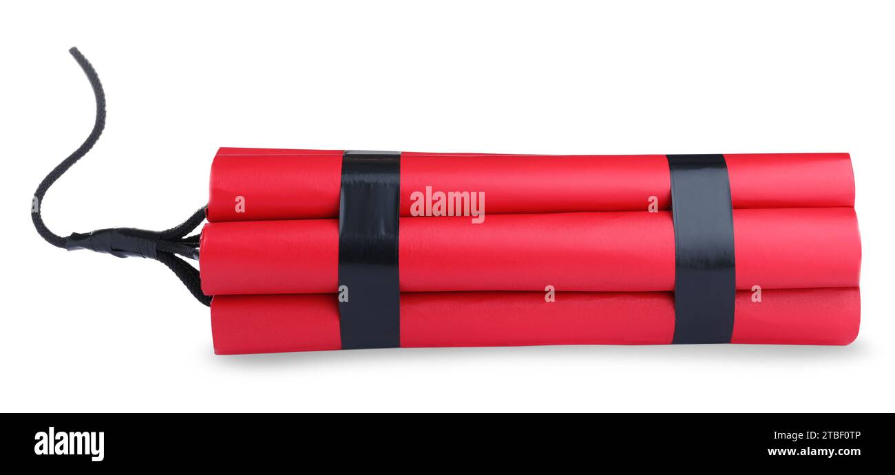 Red explosive dynamite bomb on white background Stock Photo - Alamy