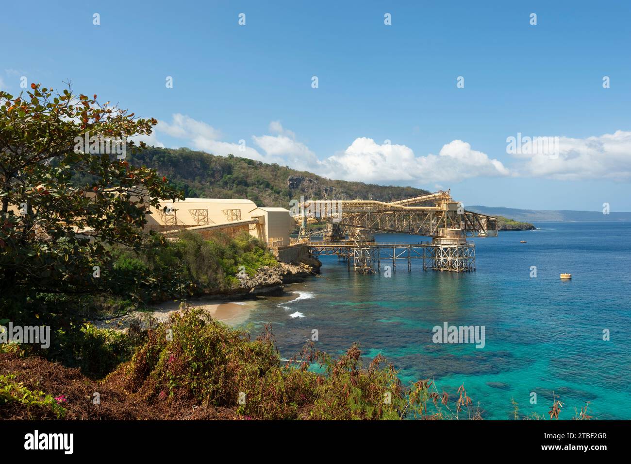 View of the phosphate loading infrastructure in Flying Fish Cove, Christmas Island, Australia ...