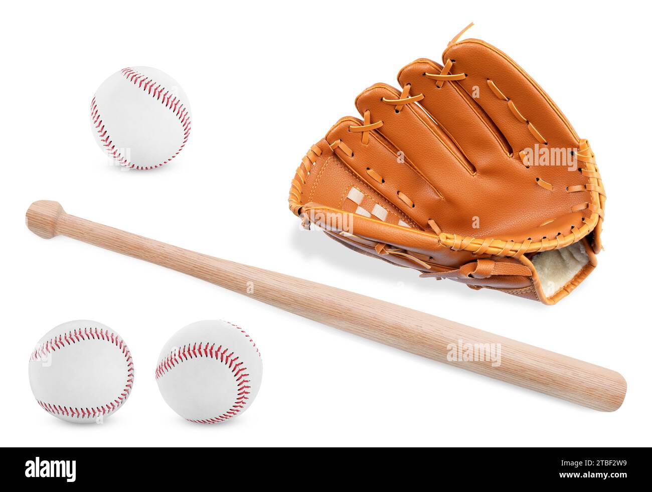 Wooden baseball bat, balls and pitcher isolated on white Stock Photo ...