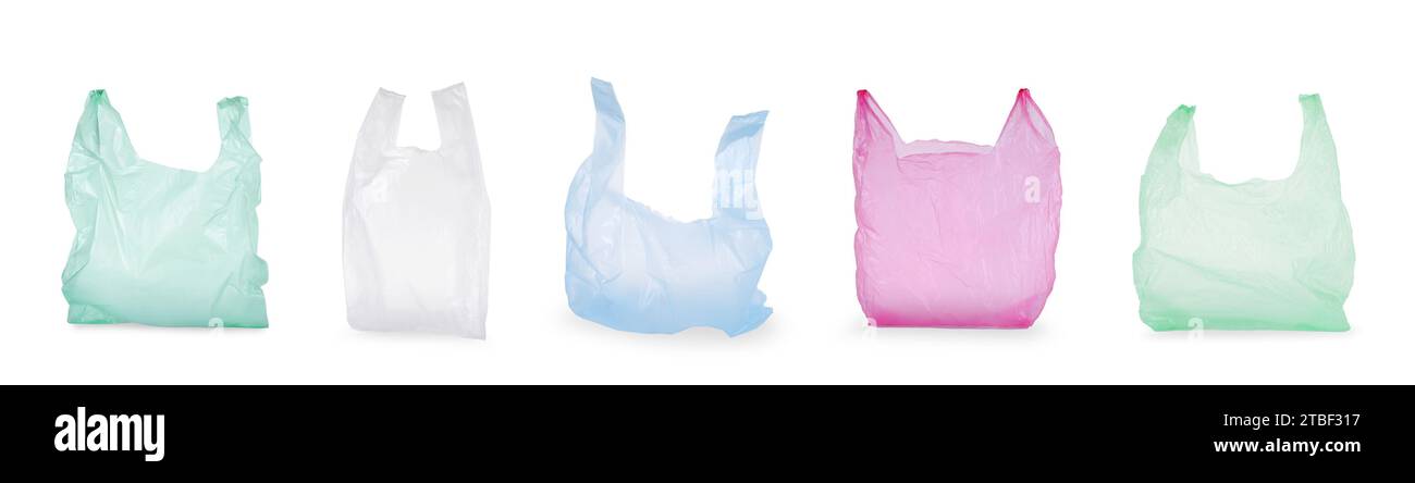 Empty plastic bags on white background, collection Stock Photo - Alamy