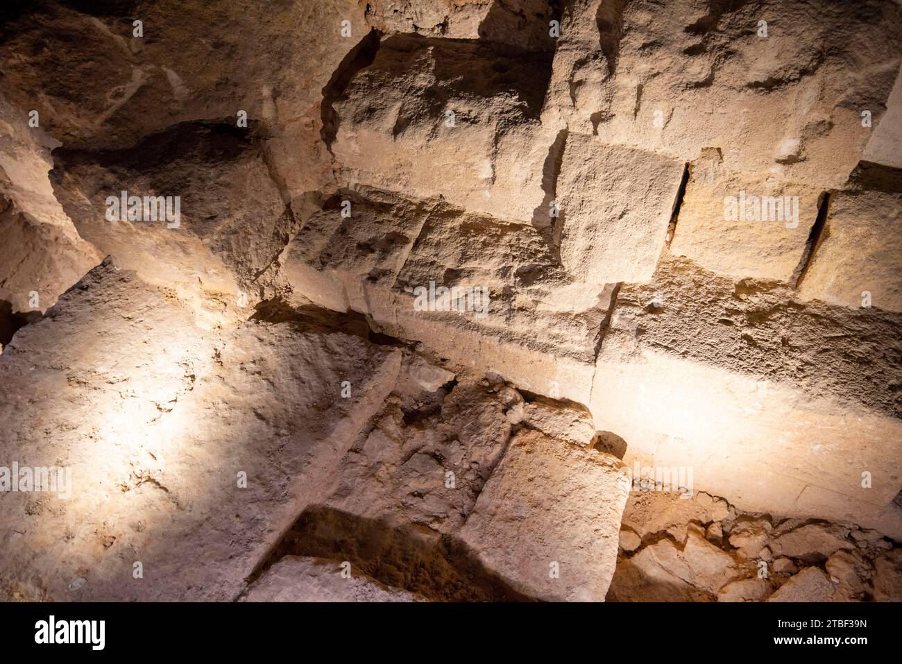 Basement Stone Walls of Phoenician Structure - Palermo - Italy Stock ...