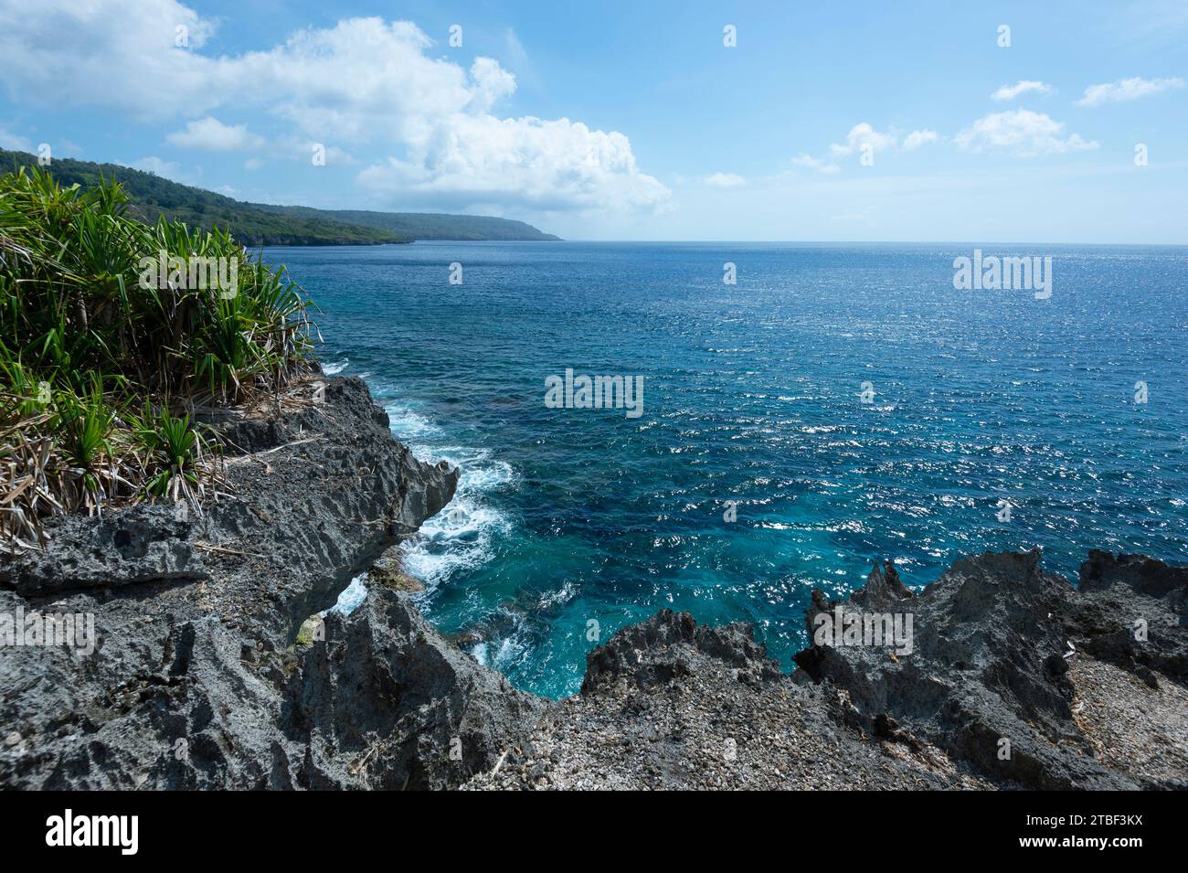 View of the rugged coastline at Martin Point, Christmas Island ...