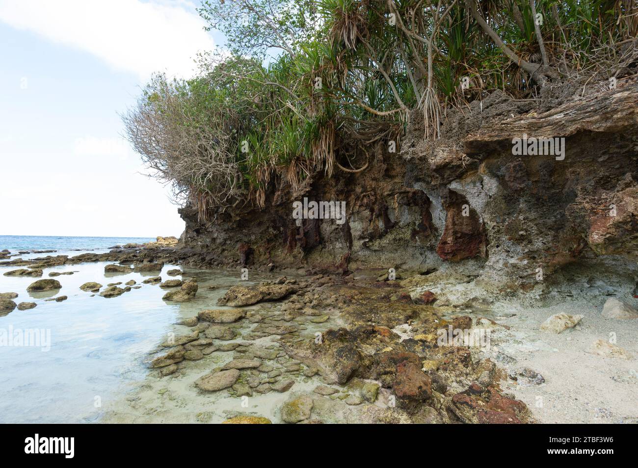 View of the rugged coastline at Ethel Beach, Christmas Island ...