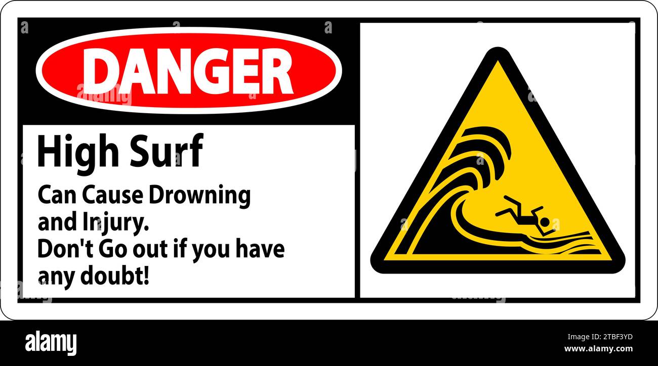Beach Hazard Danger Sign, High Surf Can Cause Drowning And Injury. Don ...
