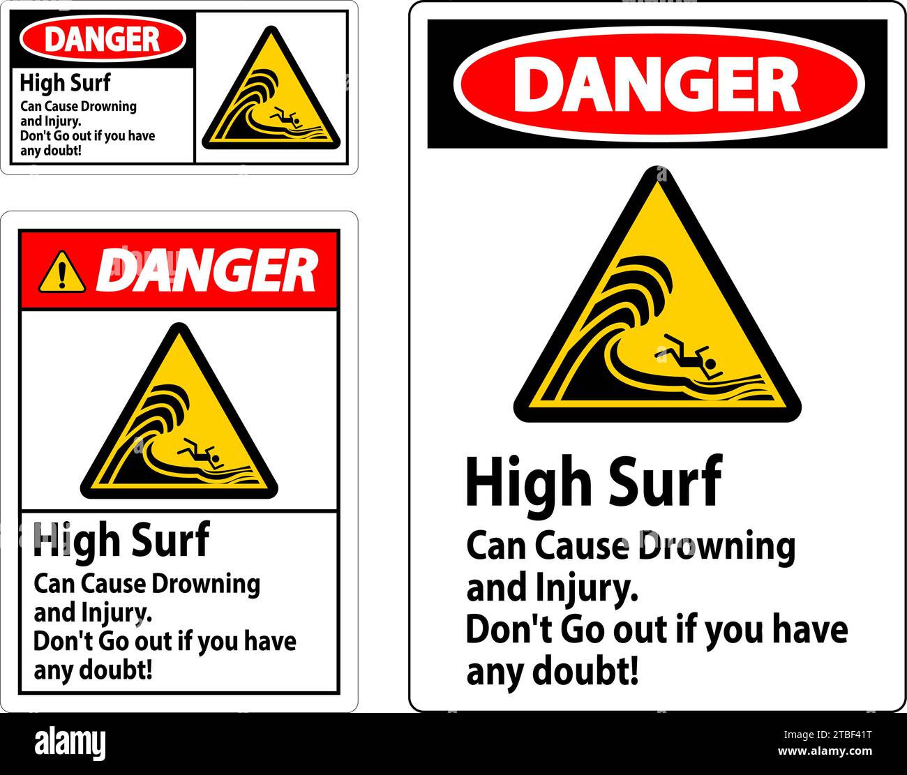 Beach Hazard Danger Sign, High Surf Can Cause Drowning And Injury. Don ...