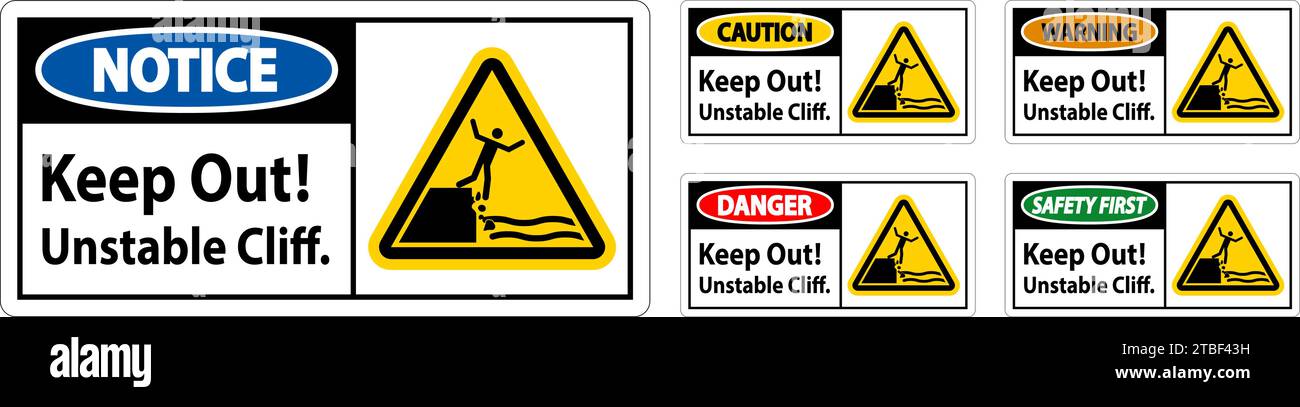 Warning Sign, Keep Out Unstable Cliff Stock Vector Image & Art - Alamy