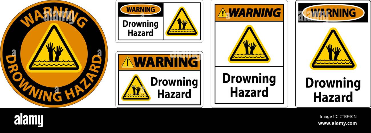 Beach Safety Sign Warning - Drowning Hazard Stock Vector Image & Art ...