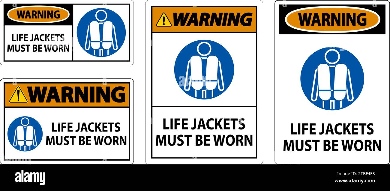 Water Safety Sign Warning, Life Jackets Must Be Worn Stock Vector Image ...