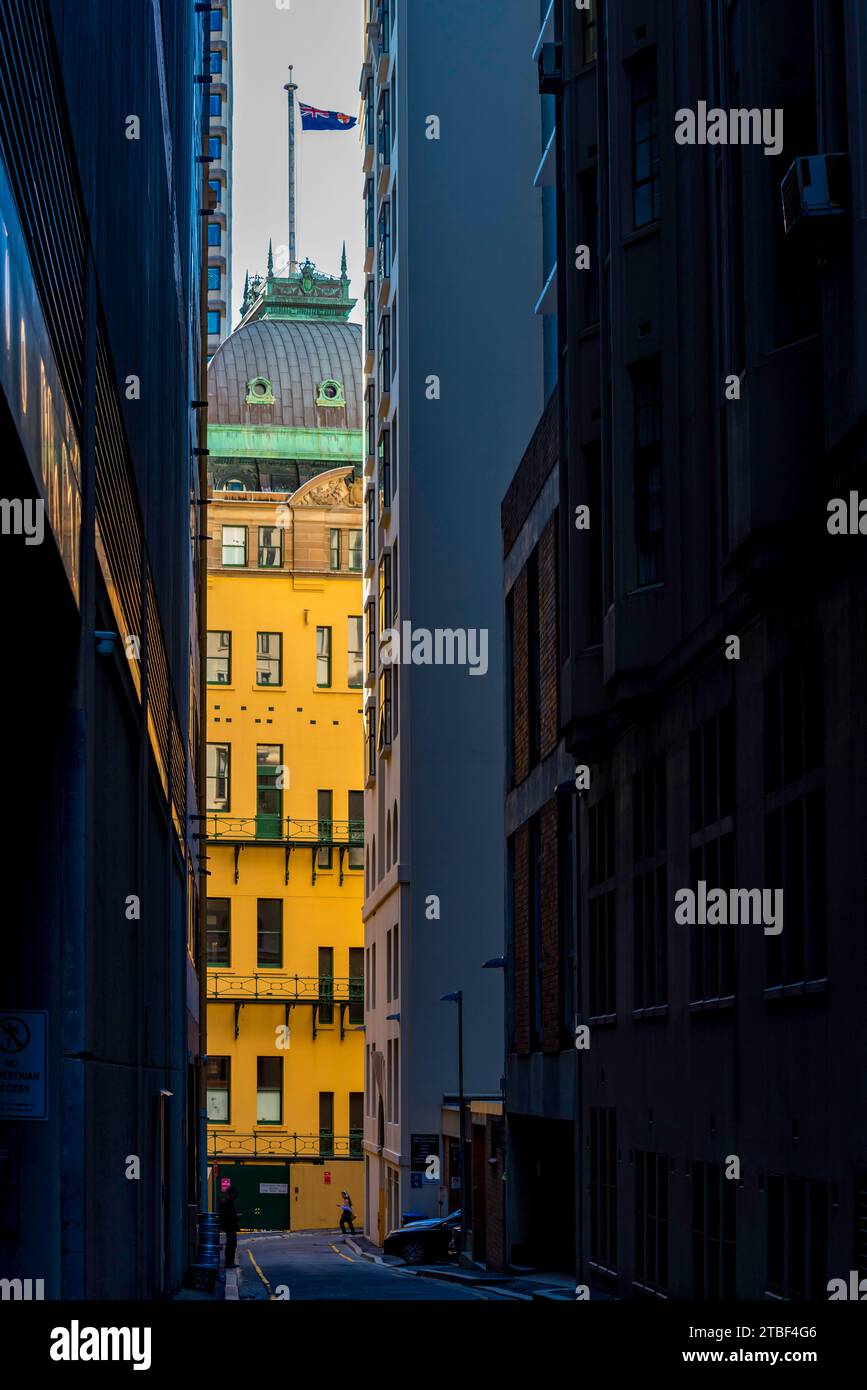 Looking down Phillip Lane in Sydney, Australia to the side of the ...