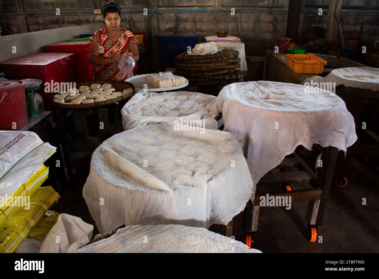 Local tofu factory and antique process manufacturer bean curd or ...