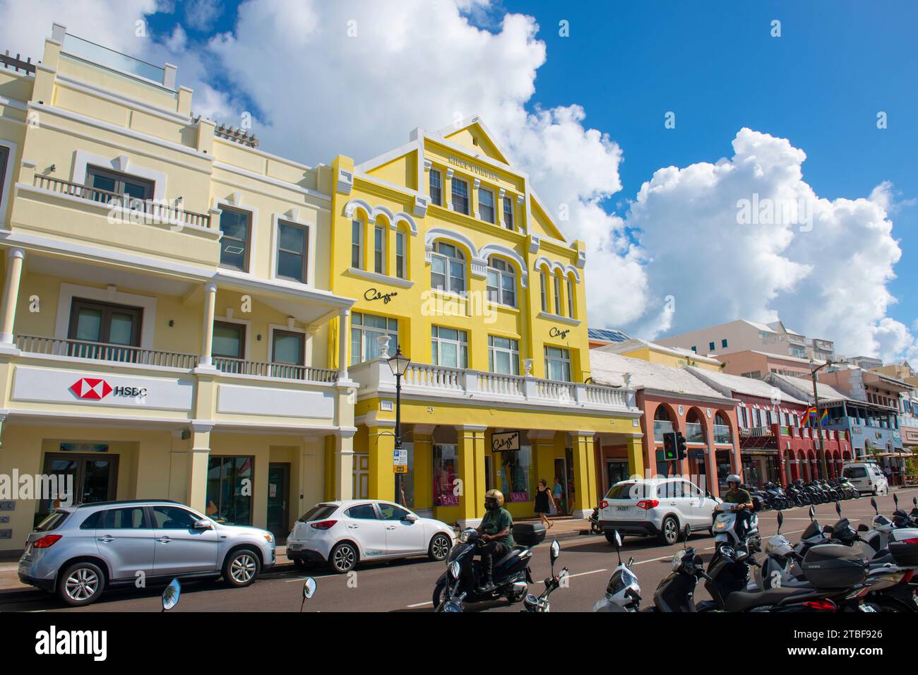 Front Street historic commercial buildings in Hamilton city center in ...