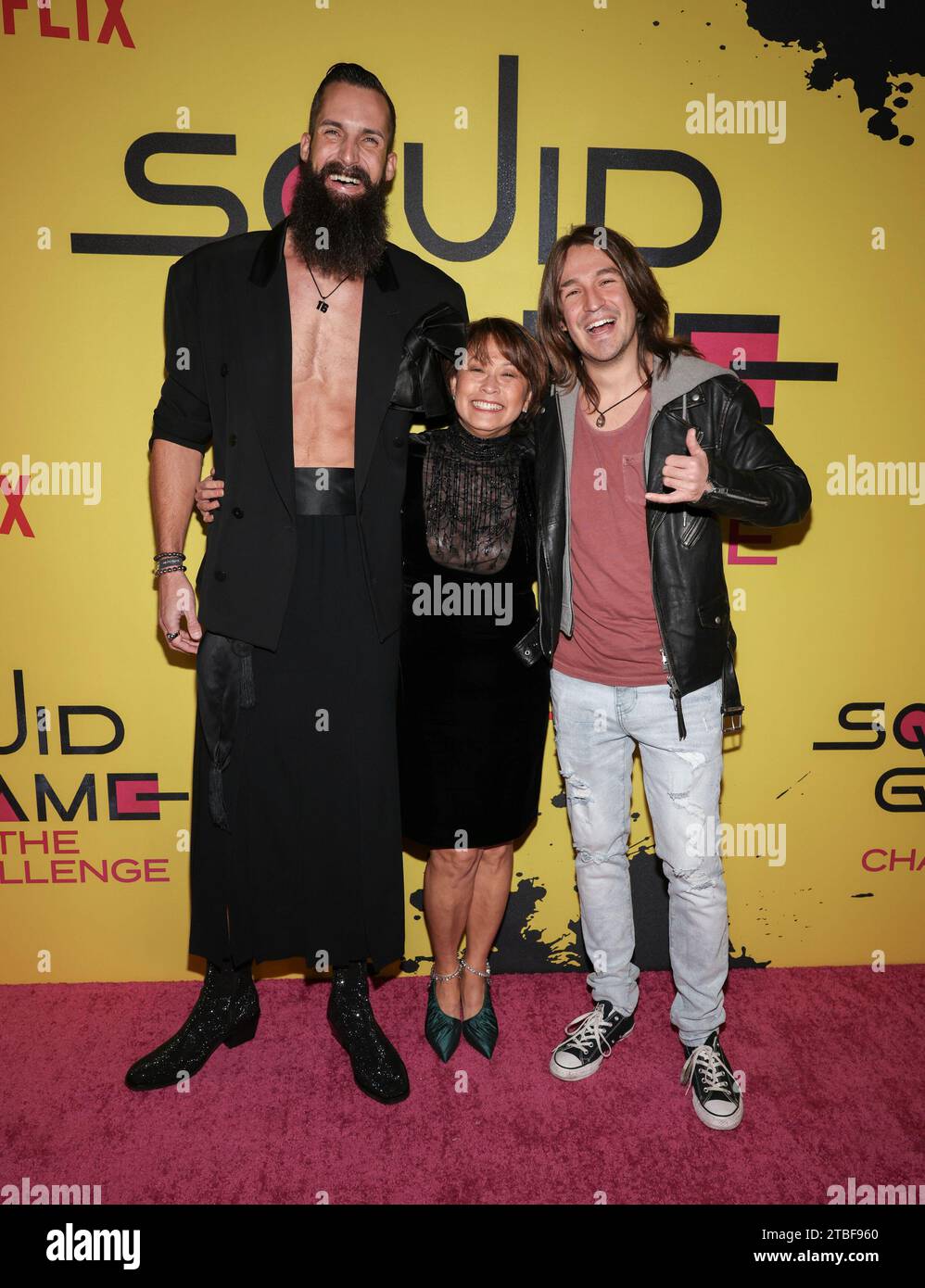 Sam Lantz, from left, Mai Whelan and Phill Cain attend Netflix's "Squid ...