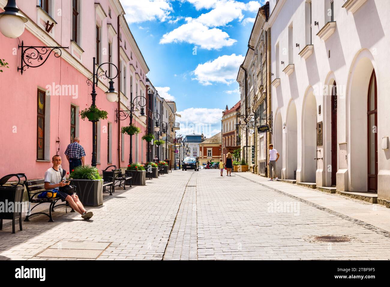 View of a fragment of a beautiful street in the old town, Krosno ...