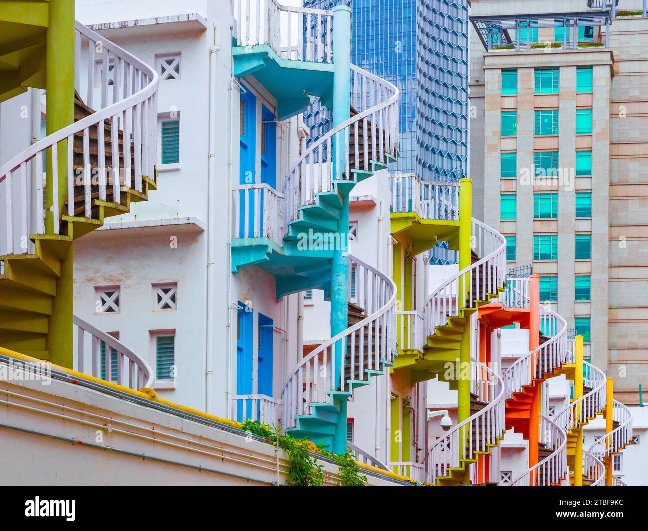 Colourful spiral staircases on Rochor Road seen from Queen Street in ...