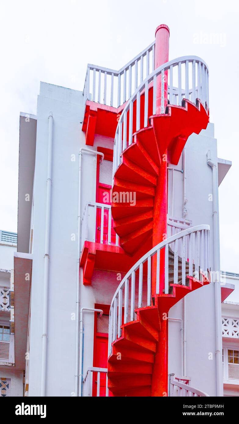 Colourful spiral staircases on Rochor Road seen from Queen Street in ...