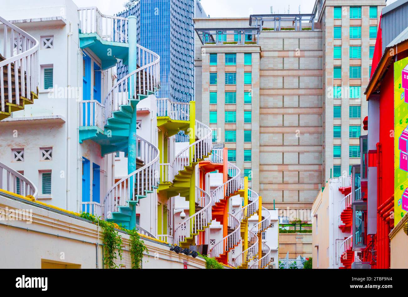 Colourful spiral staircases on Rochor Road seen from Queen Street in ...