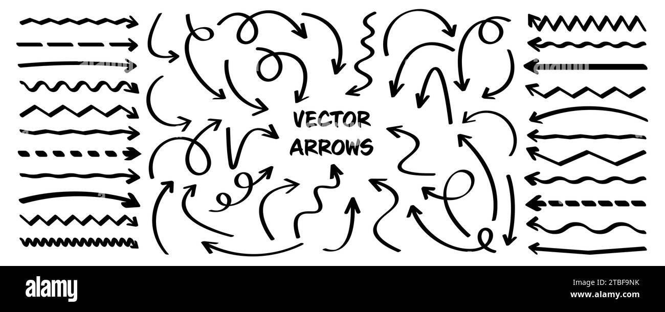 Hand drawn arrows, highlighter lines. Marker stroke, brush pen drawn ...