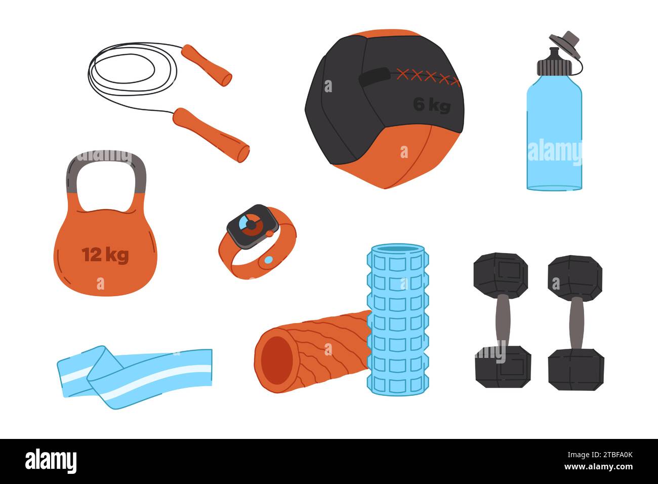 Vector workout and fitness objects set. Gym equipment flat design ...