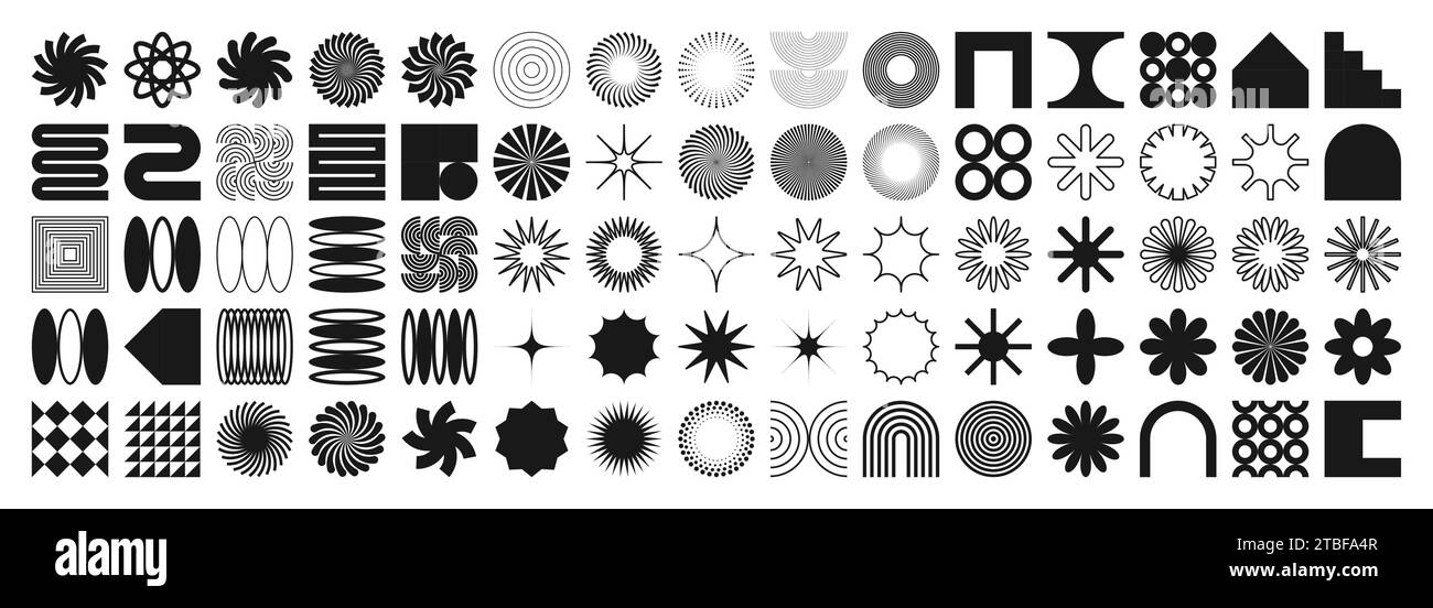 Brutalist geometric shapes, symbols. Simple primitive elements and forms. Bauhaus retro design ...