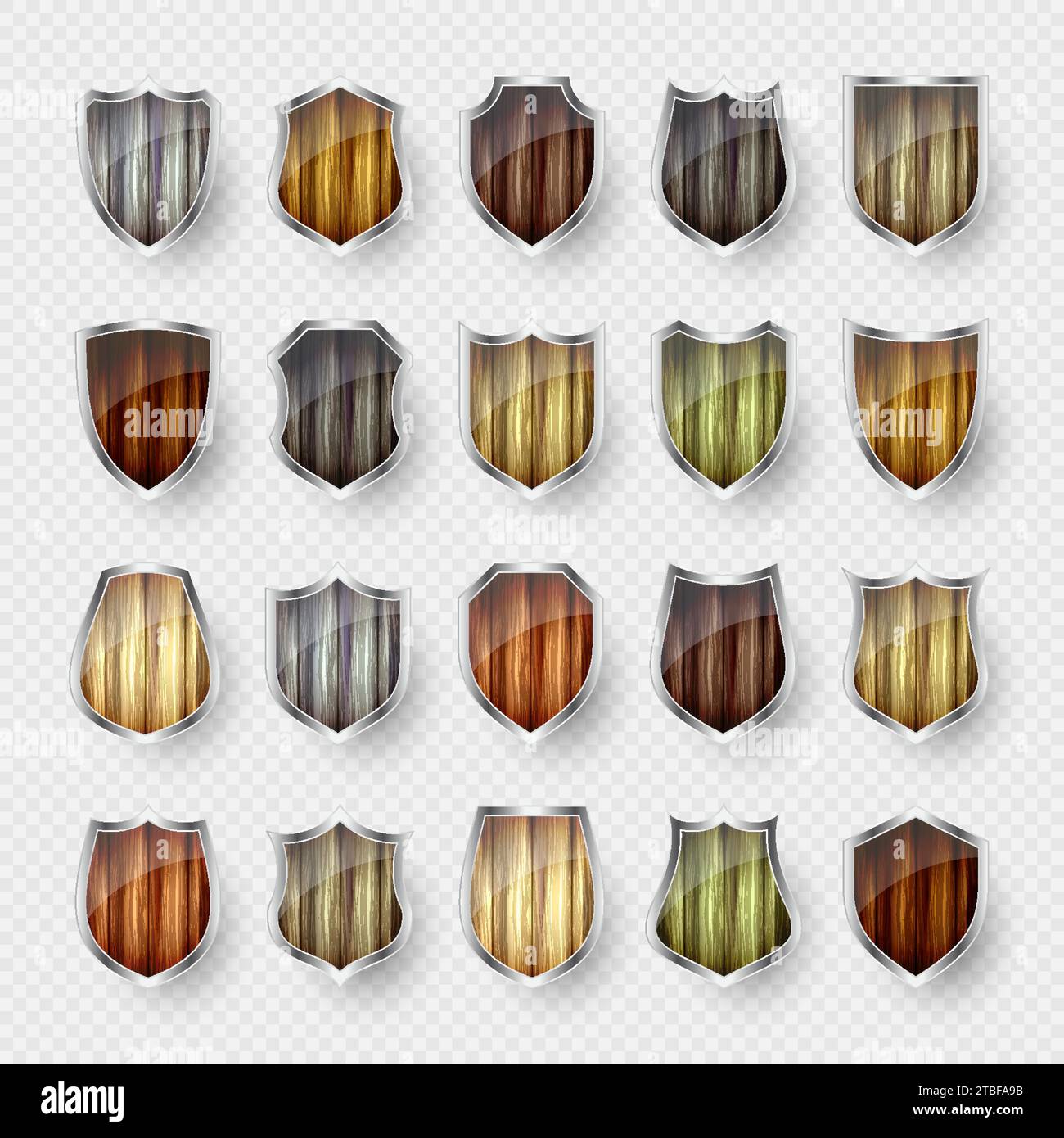 Set of wooden vintage shield icons. Black heraldic shields. Protection ...