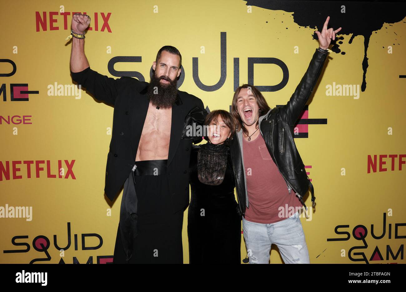 Sam Lantz, from left, Mai Whelan and Phill Cain attend Netflix's "Squid ...