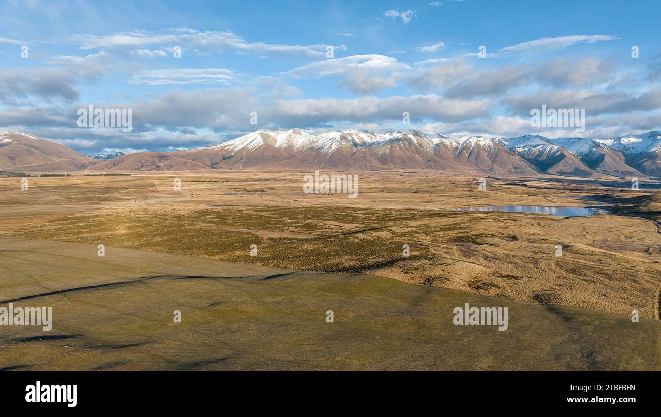 Drone perspective of the rural and remote country road through arid ...