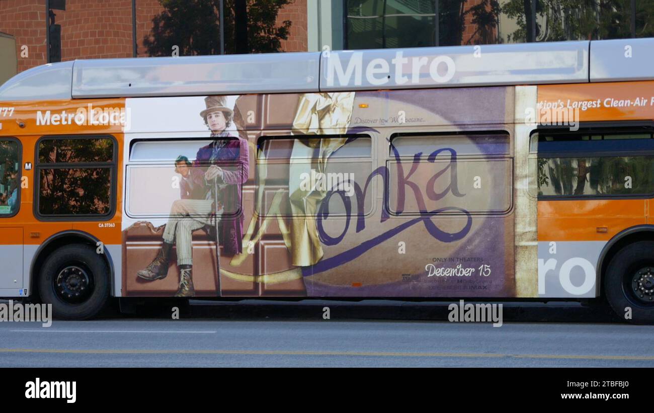 Los Angeles, California, USA 5th December 2023 Warner Bros. Wonka Bus ...