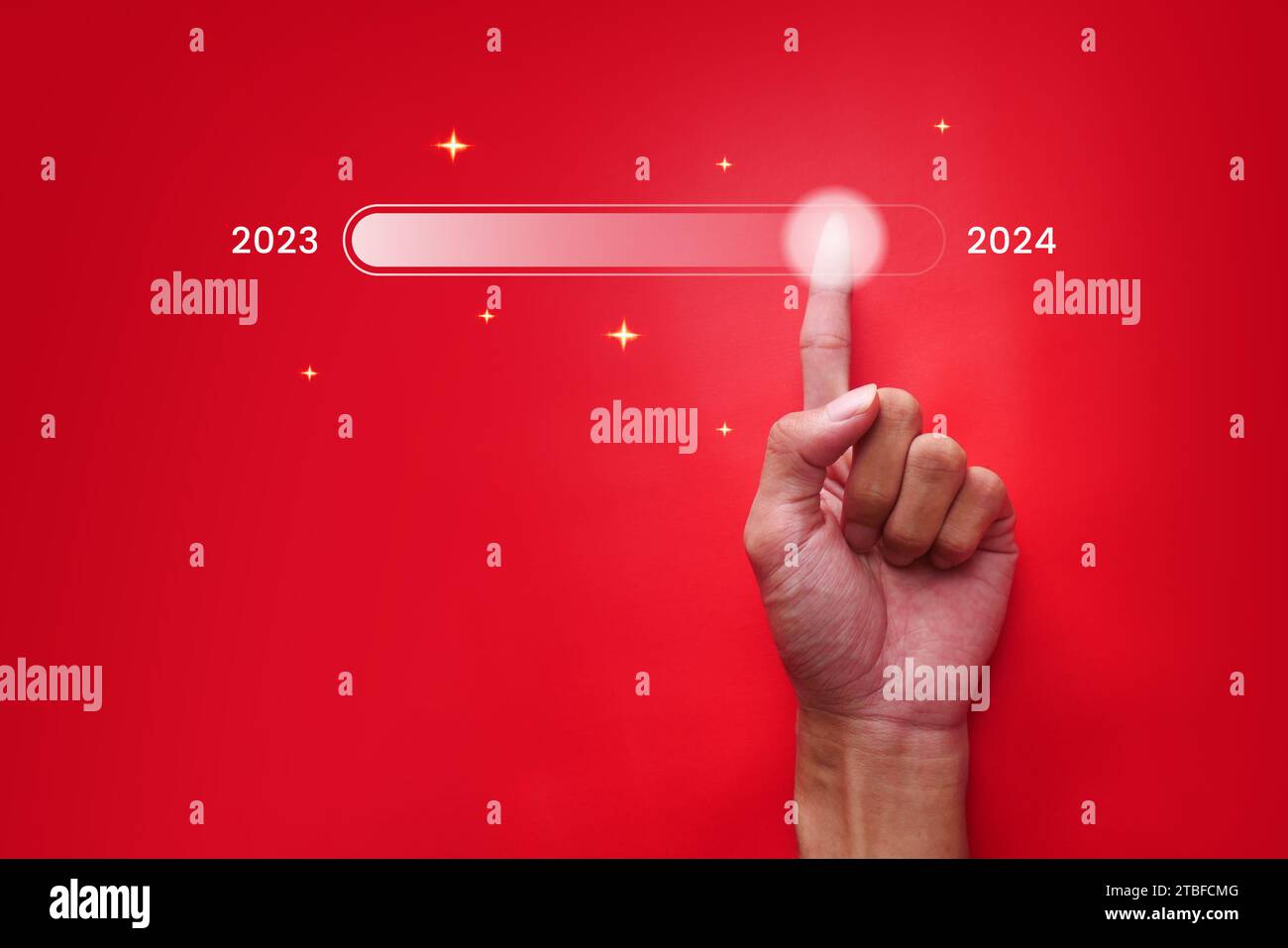 Hand with progress bar with New Year's Eve Download. Loading animation ...