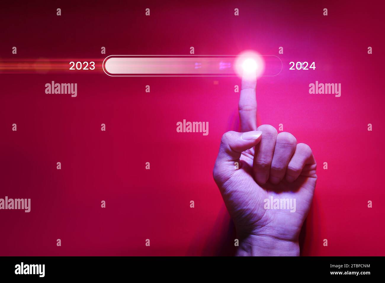Hand with progress bar with New Year's Eve Download. Loading animation ...