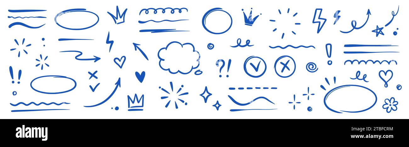 Hand drawn blue highlight, text underline, emphasis mark, line shape ...