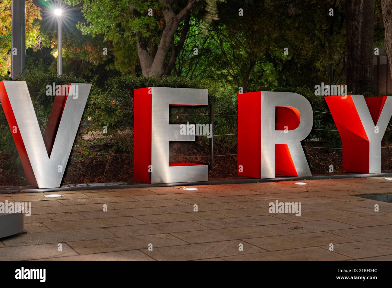Red and gray three-dimensional 3d letters forming the word VERY with an ...