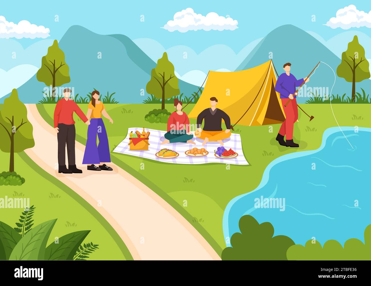 Family in forest on picnic Stock Vector Images - Alamy