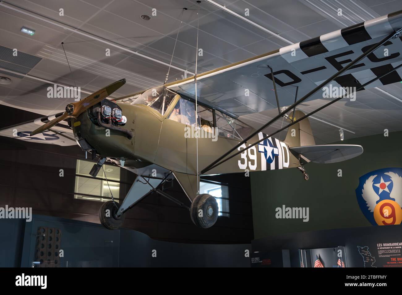 Detail of the old World War II military plane Piper J-3C-65 Cub at the ...