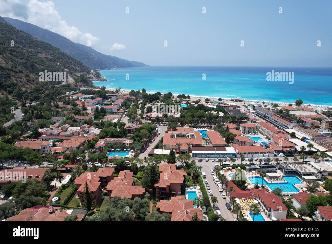 Turkish seaside resorts background. Oludeniz hotels panorama Stock ...