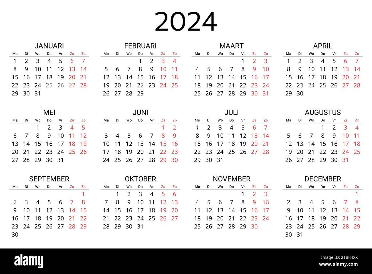 2024 dutch calendar. Printable, editable vector illustration for Dutch ...