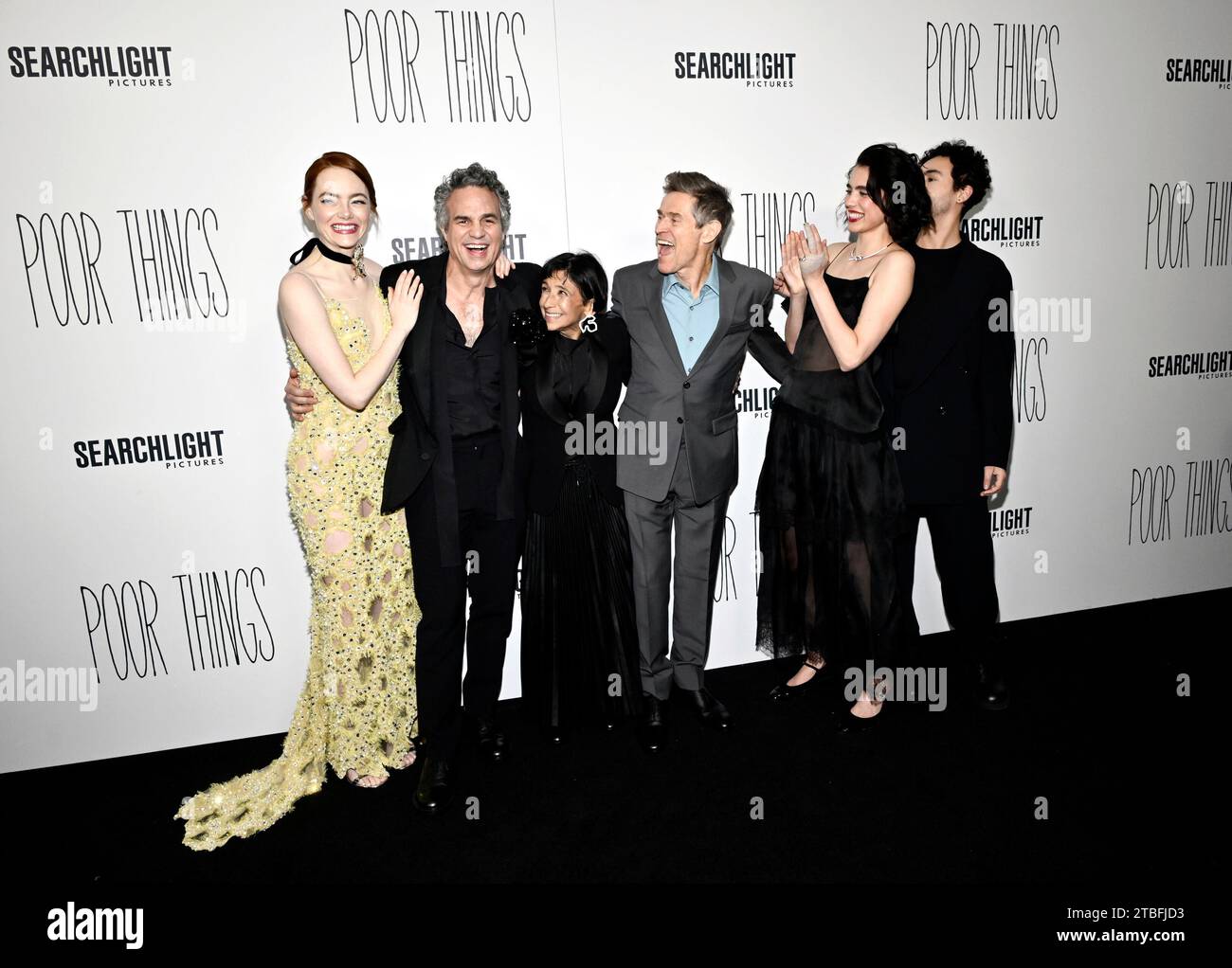 Emma Stone, from left, Mark Ruffalo, Kathryn Hunter, Willem Dafoe, Margaret Qualley and Ramy ...