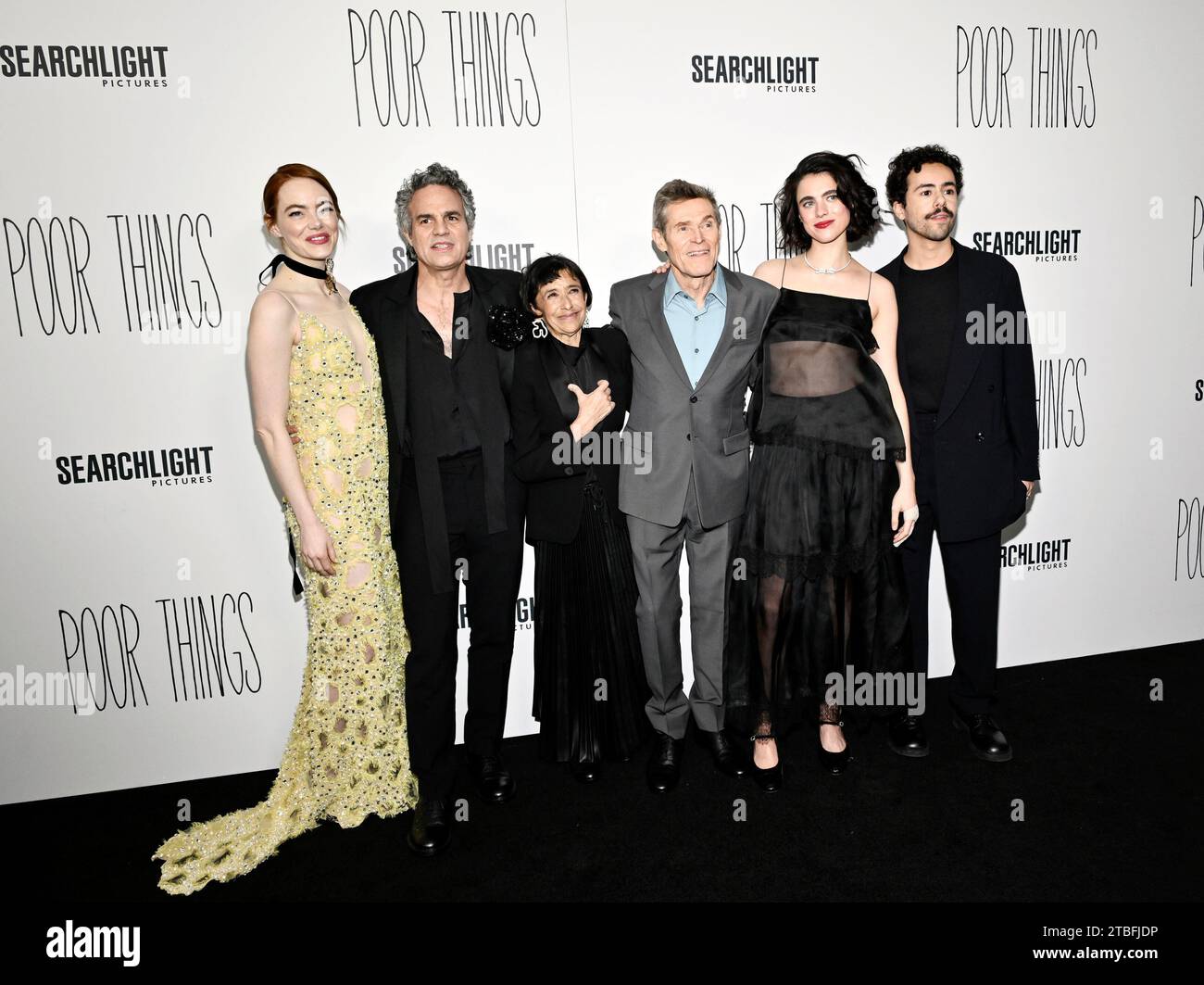 Emma Stone, from left, Mark Ruffalo, Kathryn Hunter, Willem Dafoe, Margaret Qualley and Ramy ...