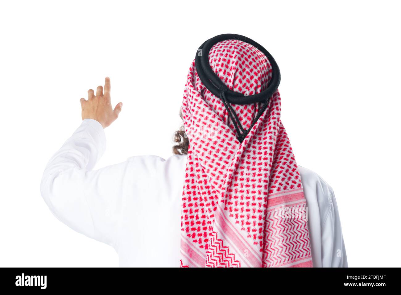 Back view of an Arab man in thobe standing on white isolated background ...