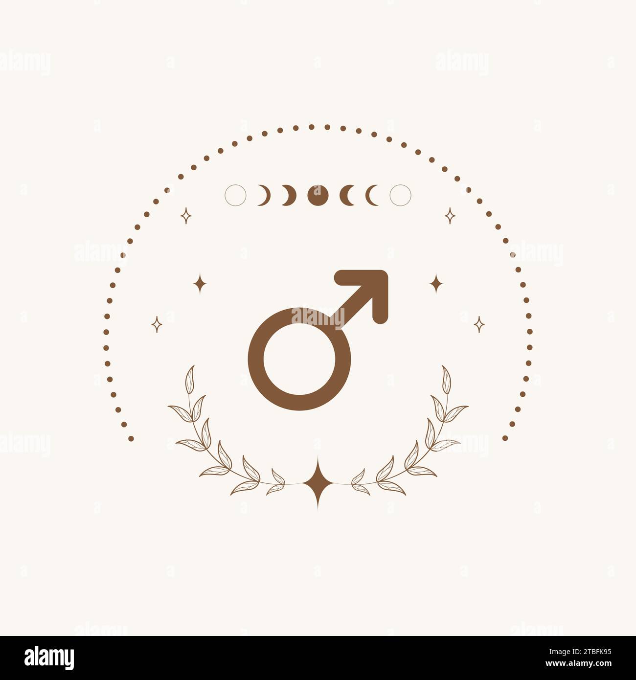 Male symbol in boho style. Gender icon with stars and moon. Vector ...