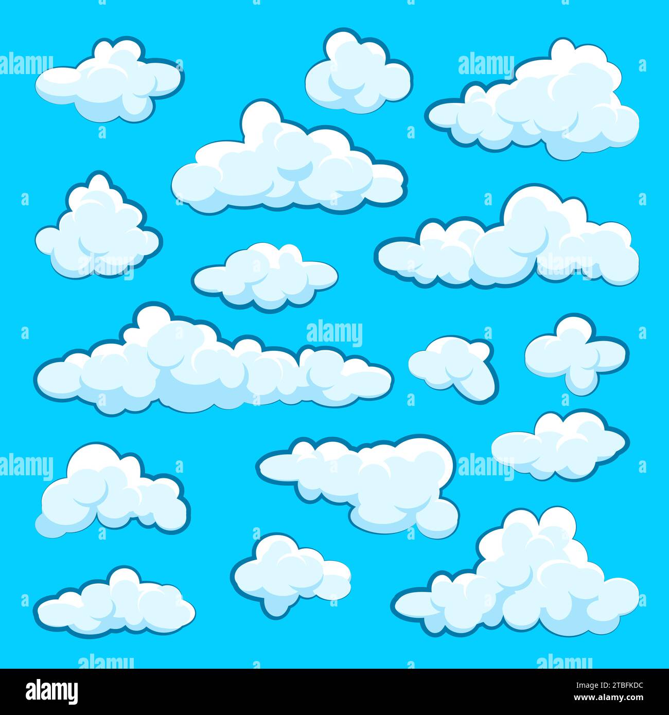 Painted cartoon clouds on blue background. Simple hand drawn round ...