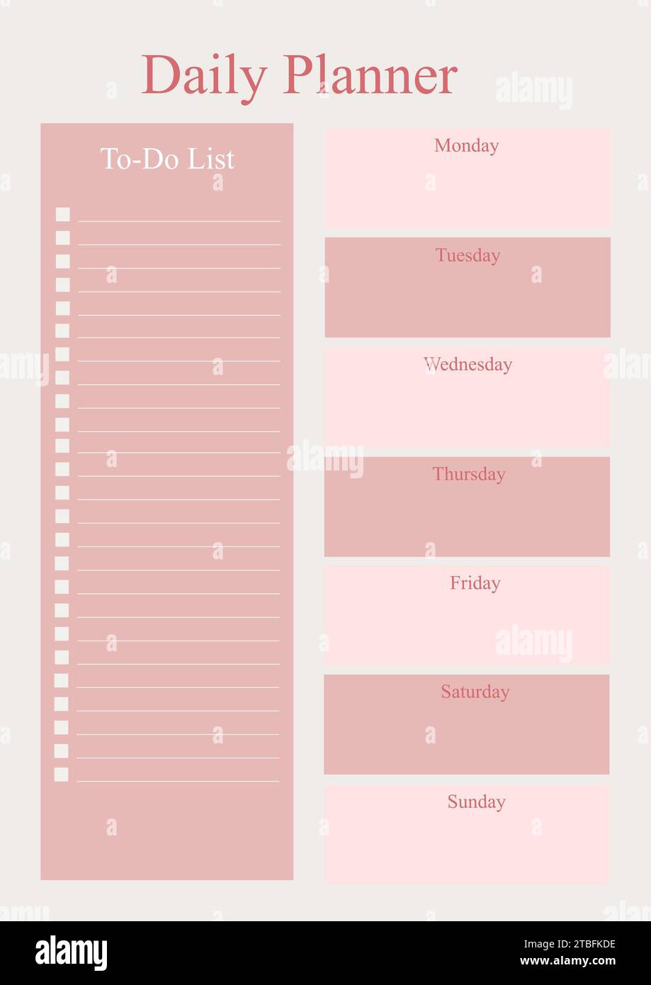 Composition of daily planner text with week days and copy space on ...