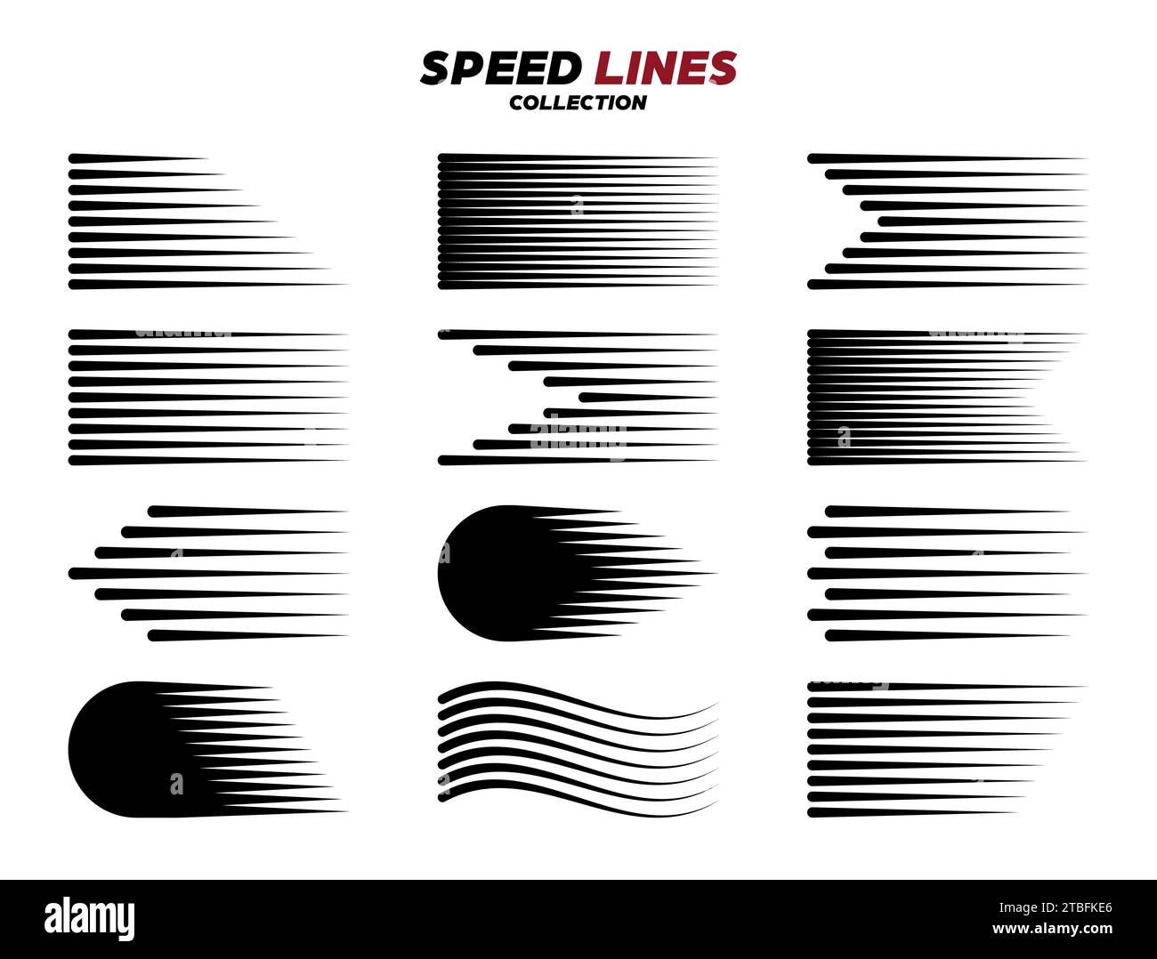 Black cartoon or comic speed lines with round corners. Simple line with ...