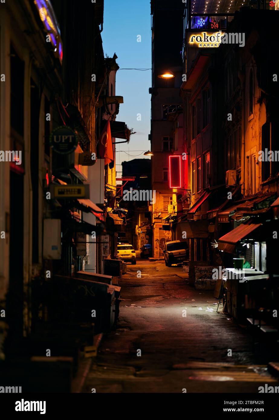 An illuminated narrow street in Istanbul, Turkey Stock Photo - Alamy